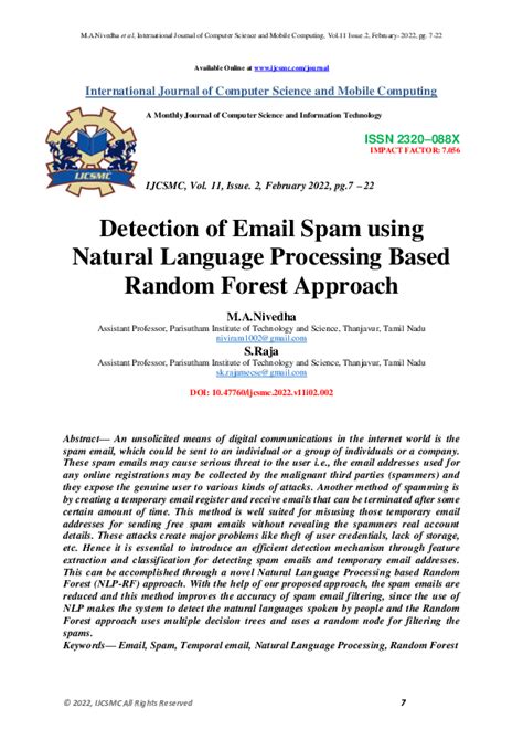 Pdf Detection Of Email Spam Using Natural Language Processing Based