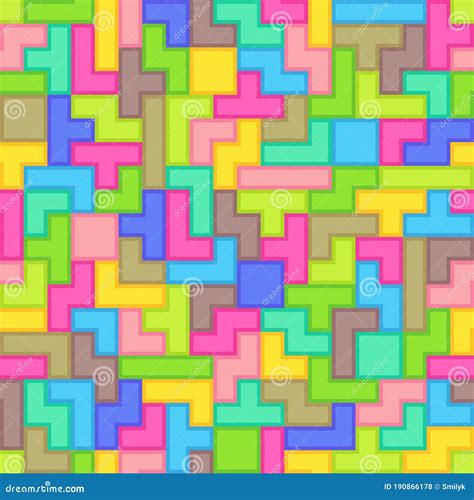 Universal Abstract Colorful Seamless Pattern Of Simple Geometric Elements Stylized As Tetris