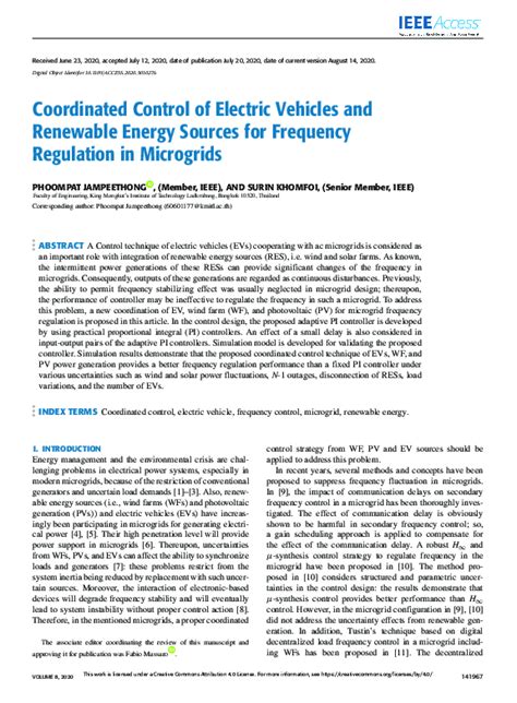 Pdf Coordinated Control Of Electric Vehicles And Renewable Energy
