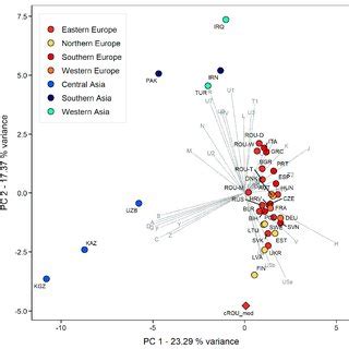 PCA Plot Of The Investigated Population CROU Med And Modern Eurasian Download Scientific