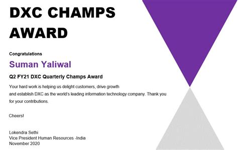 Suman Yaliwal On Linkedin Thank You So Much Dxc Technology For