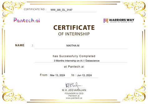 Completed A Three Month Internship In Ai At Pantechai Nikitha