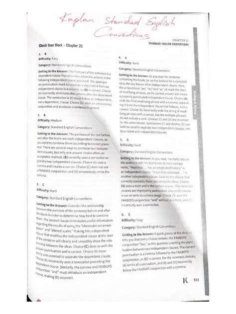 kaplan 2024 writing standard conventions answers pdf pdf