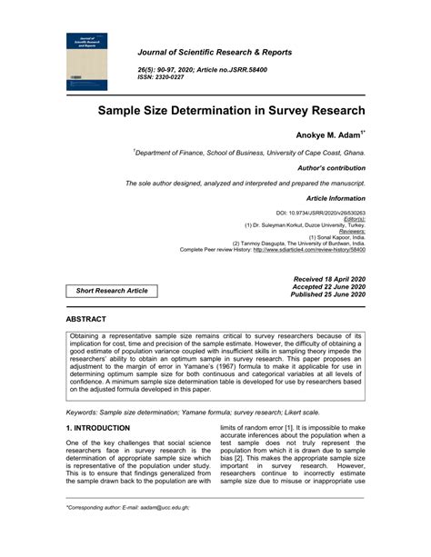 Pdf Sample Size Determination In Survey Research