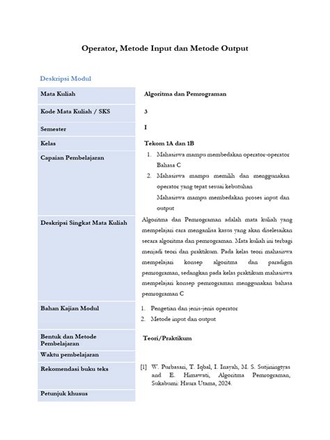 Modul Praktikum 2 Operator Input Output Pdf