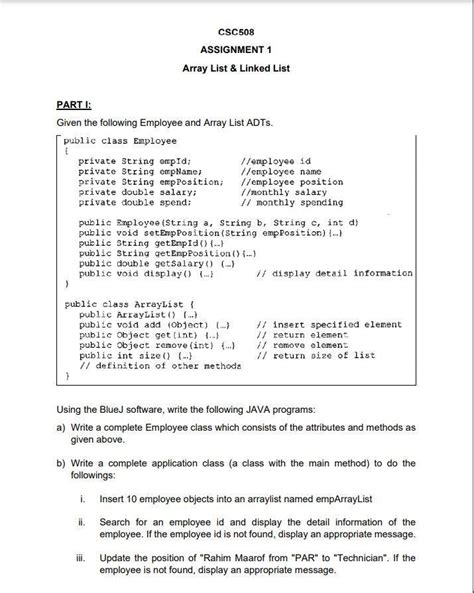 Solved CSC508 ASSIGNMENT 1 Array List Linked List PARTI Chegg