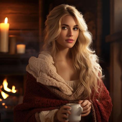 Premium Ai Image Beautiful Blonde And White Woman Drinking Coffee