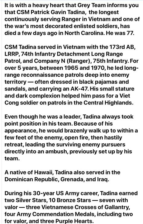 Csm Patrick Gavin “tad” Tadina 1942 2020 Find A Grave Memorial