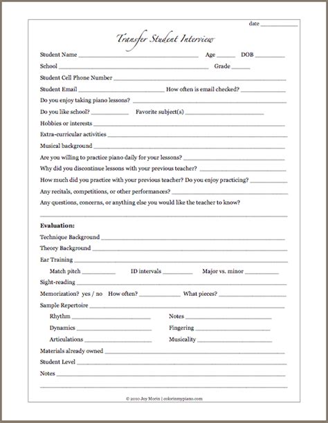 Printables Student Info Form And Interview Forms Updated