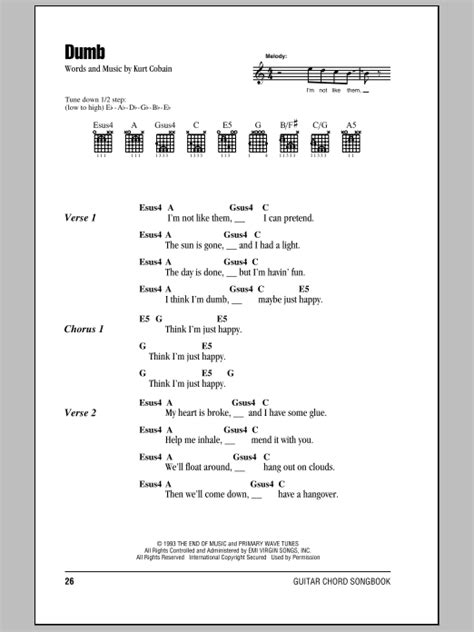 Dumb By Nirvana Guitar Chordslyrics Guitar Instructor