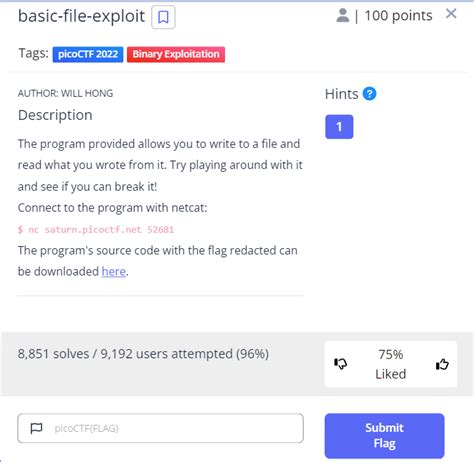 picoctf basic file exploit tags binary exploitation by suraj