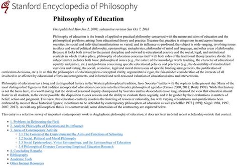 Philosophy Of Education Stanford Encyclopedia Of Philosophypdf