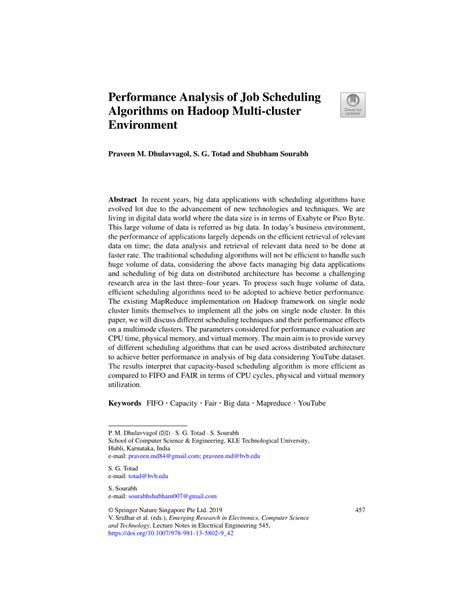 Pdf Performance Analysis Of Job Scheduling Algorithms On Hadoop Multi Cluster Environment