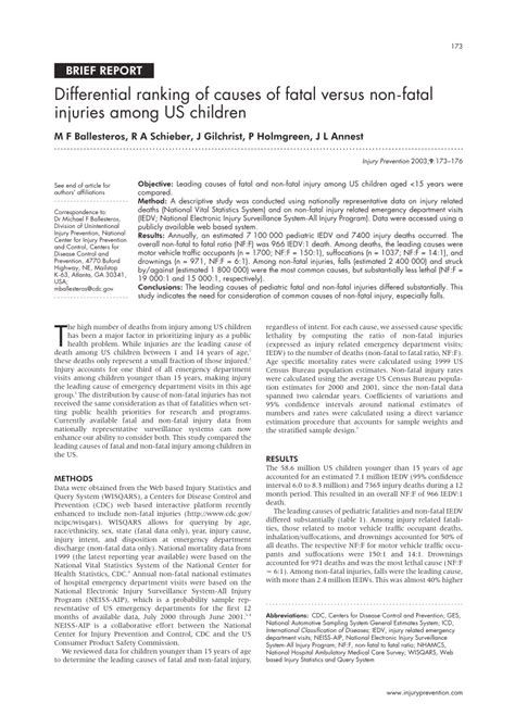 Pdf Differential Ranking Of Causes Of Fatal Vs Non Fatal Injuries