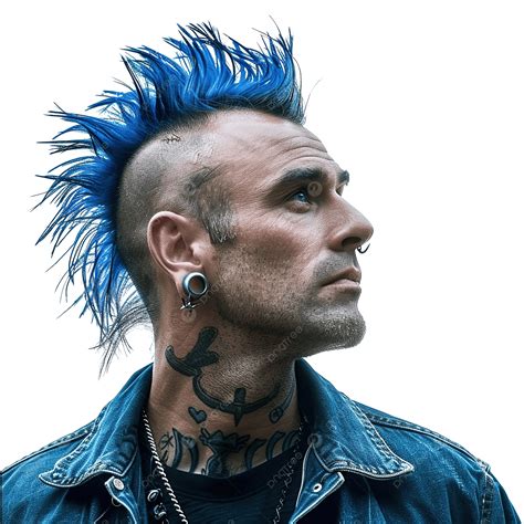 Portrait Of A Guy With Blue Hair Punk With A Mohawk Rock And Roll Star