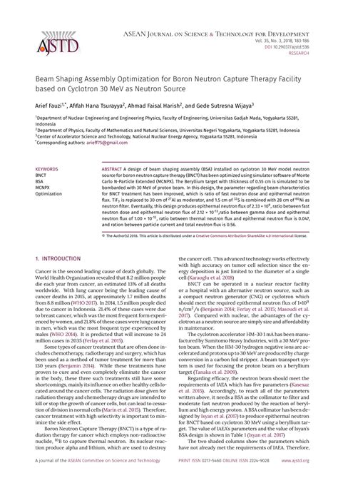 Pdf Beam Shaping Assembly Optimization For Boron Neutron Capture