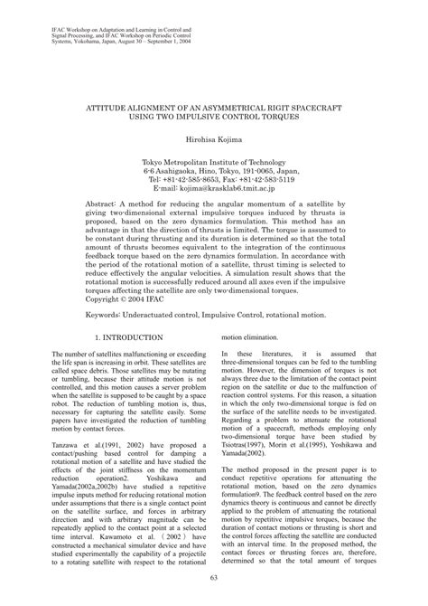 Pdf Attitude Alignment Of An Asymmetrical Rigid Spacecraft Using Two