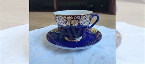 Чайная пара лфз Золотой фриз с цветами кобальт купить в Санкт Петербурге Товары для дома и