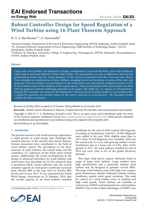 Pdf Robust Controller Design For Speed Regulation Of A Wind Turbine