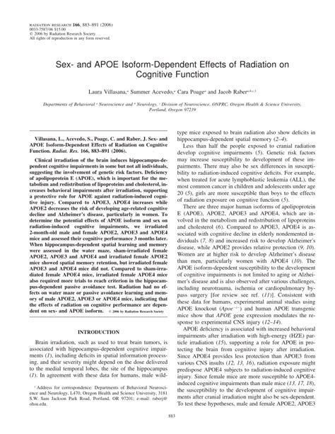 Pdf Sex And Apoe Isoform Dependent Effects Of Radiation On Cognitive Function
