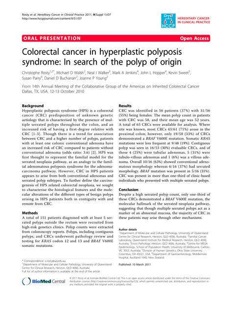 Pdf Colorectal Cancer In Hyperplastic Polyposis Syndrome In Search Of The Polyp Of Origin