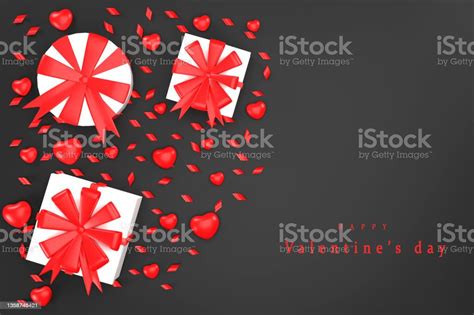 블루 백 발렌타인 데이 컨셉에 선물 상자 하트와 리본의 최고 보기 3차원 형태에 대한 스톡 사진 및 기타 이미지 3차원 형태 개념 개념과 주제 Istock