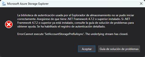 error cannot execute setaccountstorageprefixasync the underlying
