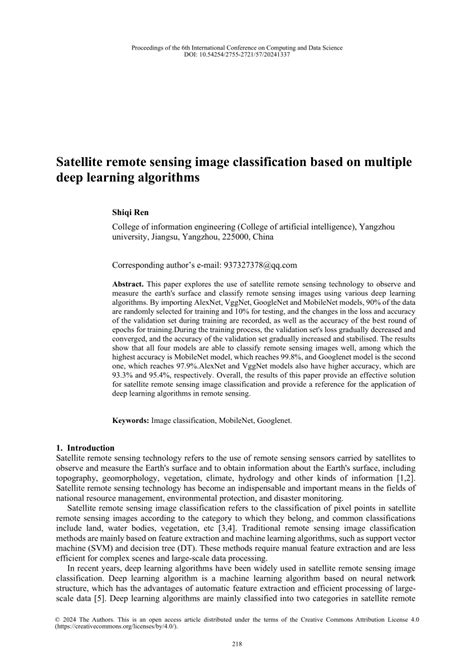 Pdf Satellite Remote Sensing Image Classification Based On Multiple Deep Learning Algorithms