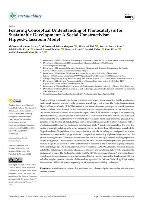 Pdf Fostering Conceptual Understanding Of Photocatalysis For Sustainable Development A Social
