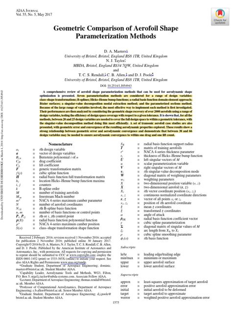 Geometric Comparison Of Aerofoil Shape Parameterization Methods Pdf