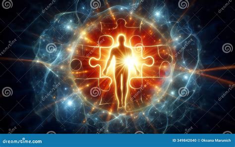 Glowing Radiant Puzzle Pieces Connecting To Create A Human Silhouette Symbolizing Psychological