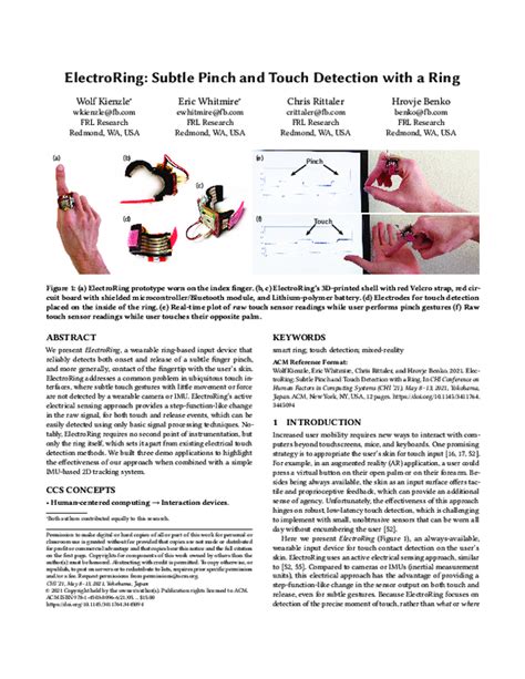 Pdf Electroring Subtle Pinch And Touch Detection With A Ring