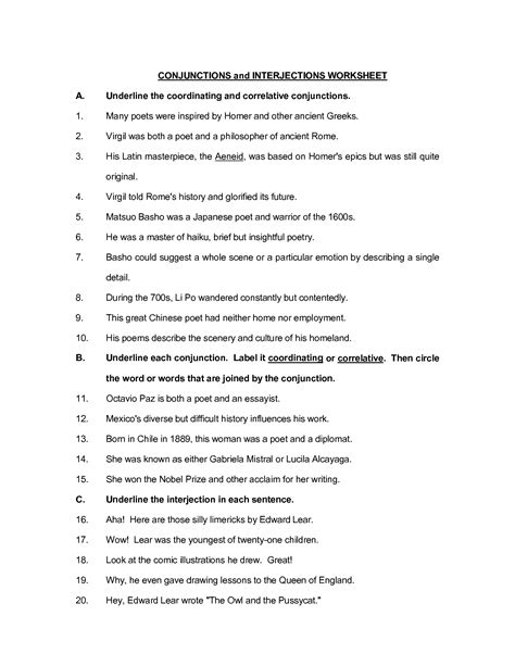 Preposition Conjunction And Interjection Worksheet Conjunction Worksheets
