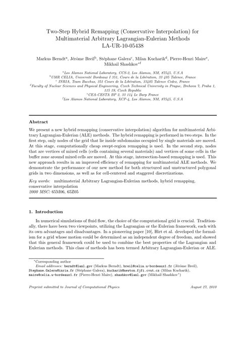 Pdf Two Step Hybrid Remapping Conservative Interpolation For Multimaterial Arbitrary
