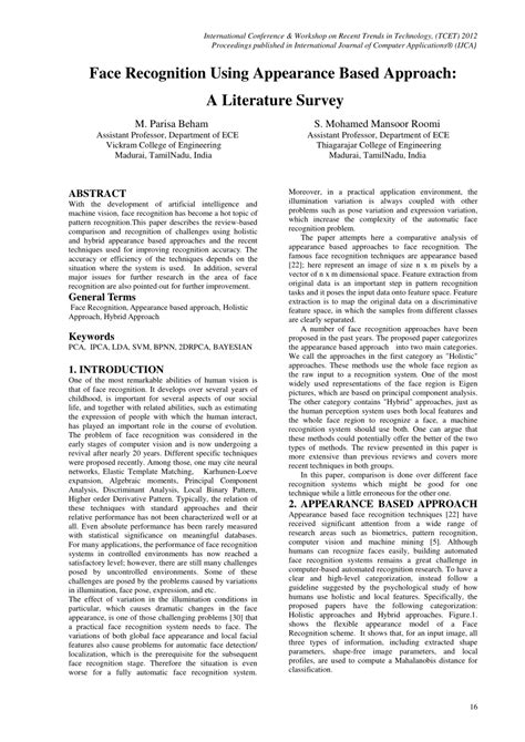 Pdf Face Recognition Performance Of Appearance Based Approaches