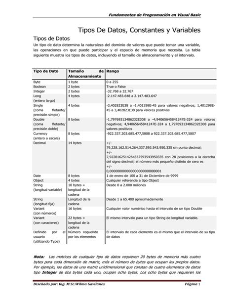 Tipos De Datos Constantes Y Variables