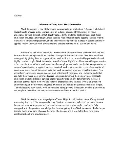 How To Make Work Immersion Narrative Report Design Talk