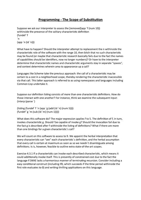 Programming The Scope Of Substitution This Latter Approach Is Referred To As Using