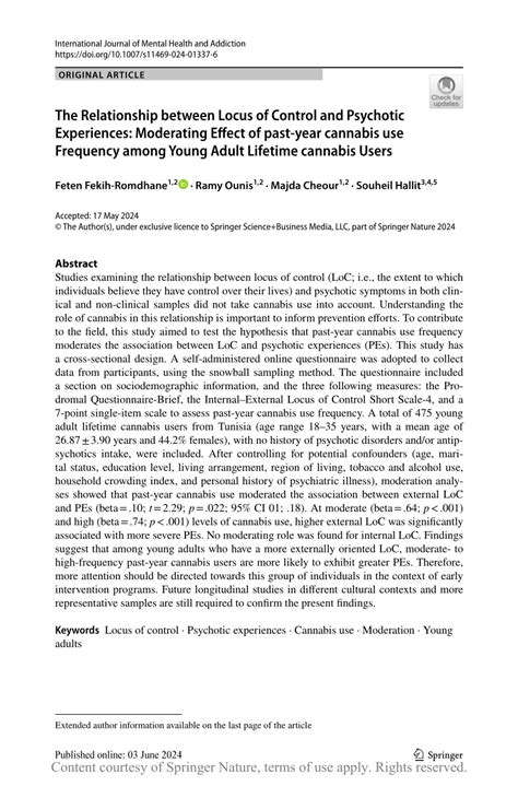 The Relationship Between Locus Of Control And Psychotic Experiences Moderating Effect Of Past