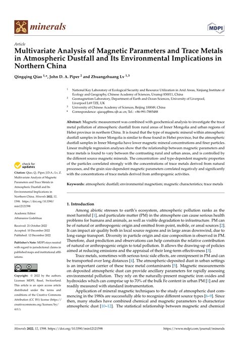Pdf Multivariate Analysis Of Magnetic Parameters And Trace Metals In