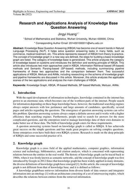 Pdf Research And Applications Analysis Of Knowledge Base Question