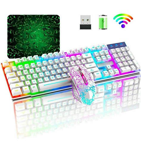 Wireless Gaming Keyboard And Mouse Combo Set With Mouse Pad Rainbow Color Backlit Usb Keyboard