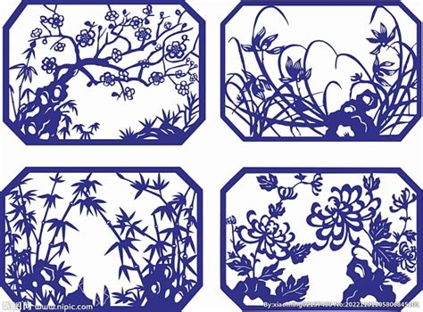 梅兰竹菊剪纸 花瓣网