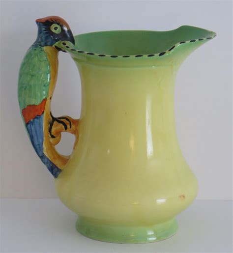 Art Deco Burleigh Ware Pottery Jug Or Pitcher Parrot Handle Hand