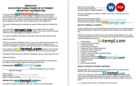 Kentucky Statutory Durable Power Of Attorney Form Example Fully Editable