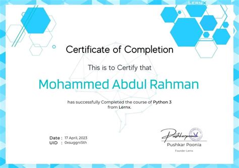 Mohammed Abdul Rahman On Linkedin Learning Python From Lernx Was A Great Experience I Really