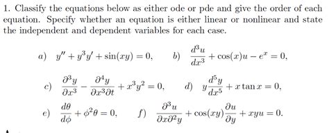 solved please classify each equation as a differential