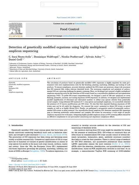Detection Of Genetically Modified Organisms Using Highly Multi 2024 Food Con Pdf Genetic