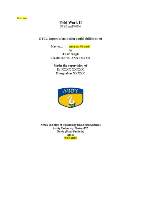 Work Initital Pages Booklet Cover Page Field Work Ii Psyc Aafw Ntcc