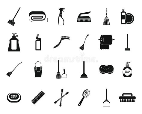 Cleaning Tools Icon Set Simple Style Stock Vector Illustration Of